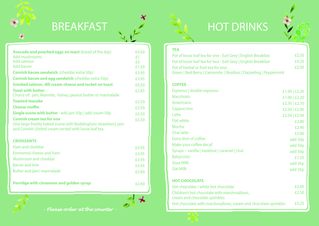 Menu - Truro Arts Company