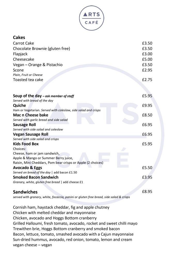 Truro Arts Company » Menus