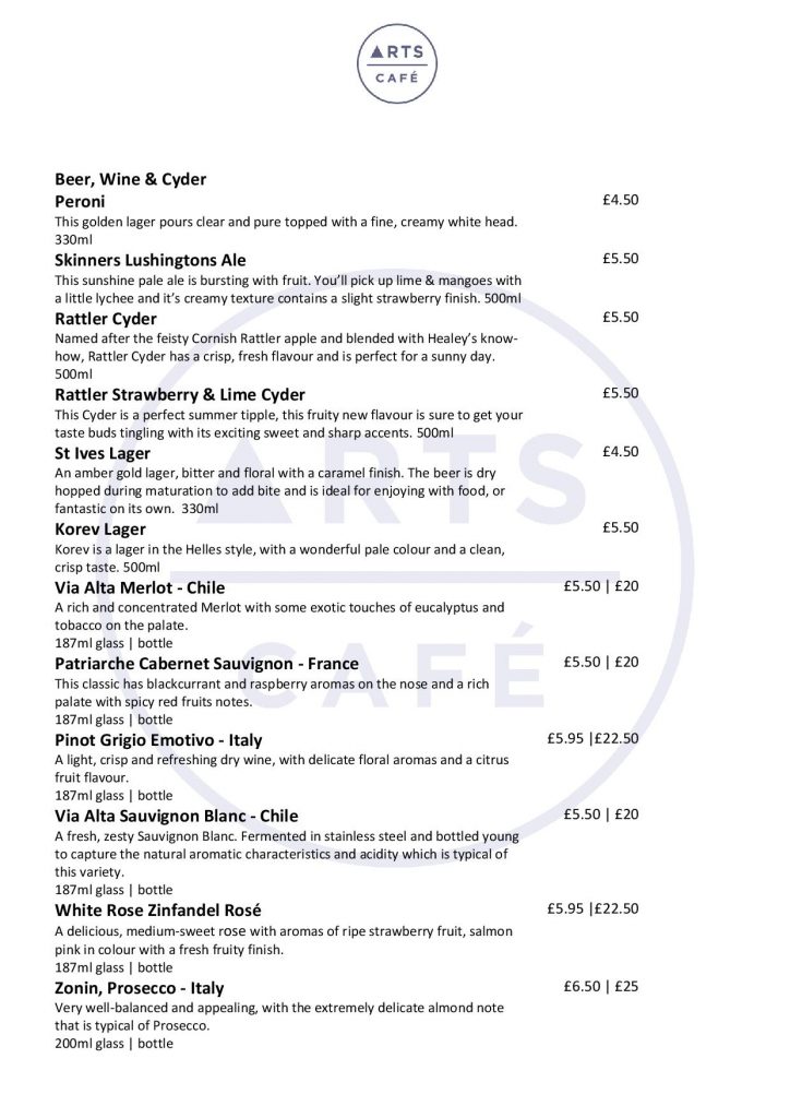 Truro Arts Company » Menus